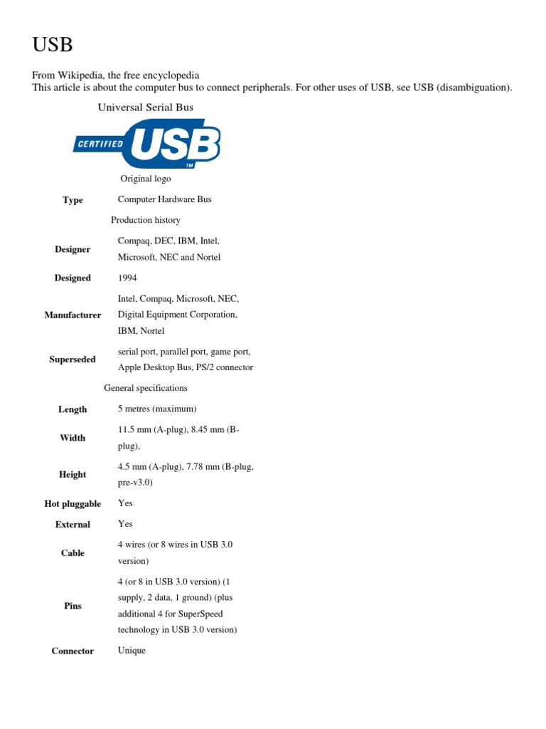 Overview of Universal Serial Bus (USB) | PDF | Usb | Electrical Connector
