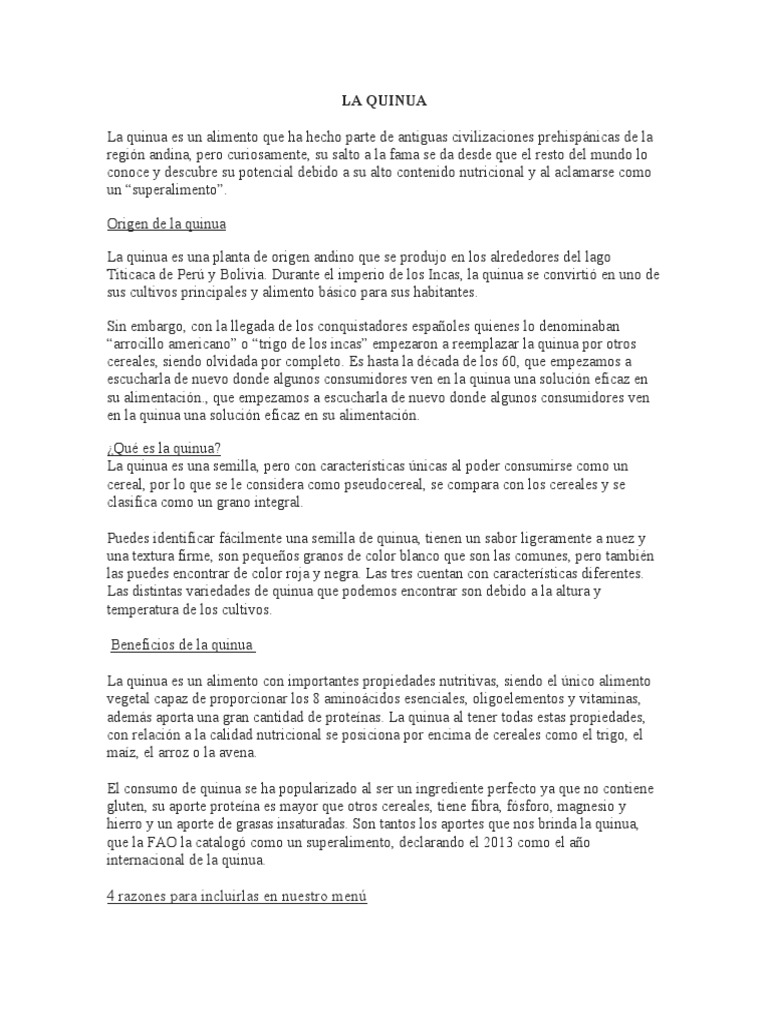 La Quinua | Descargar gratis PDF | Quinua | Cereales