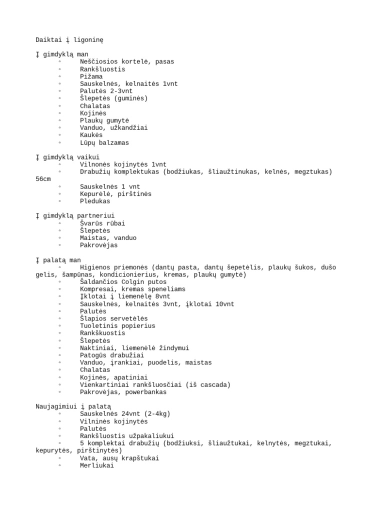 Daiktai Į Ligoninę | PDF