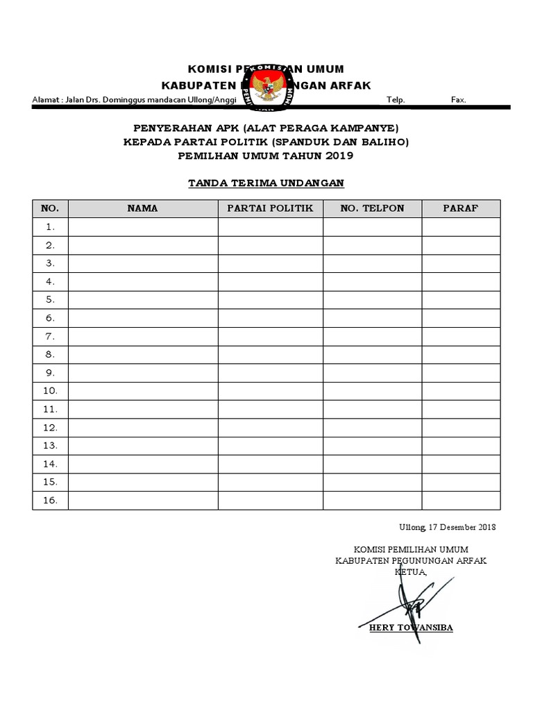 Daftar Tanda Terima Undangan | PDF