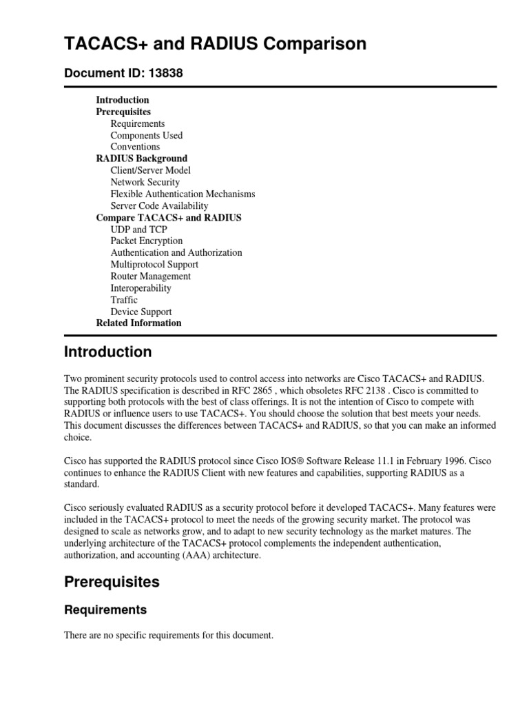 Tacacs+ Vs Radius | PDF | Radius | Transmission Control Protocol