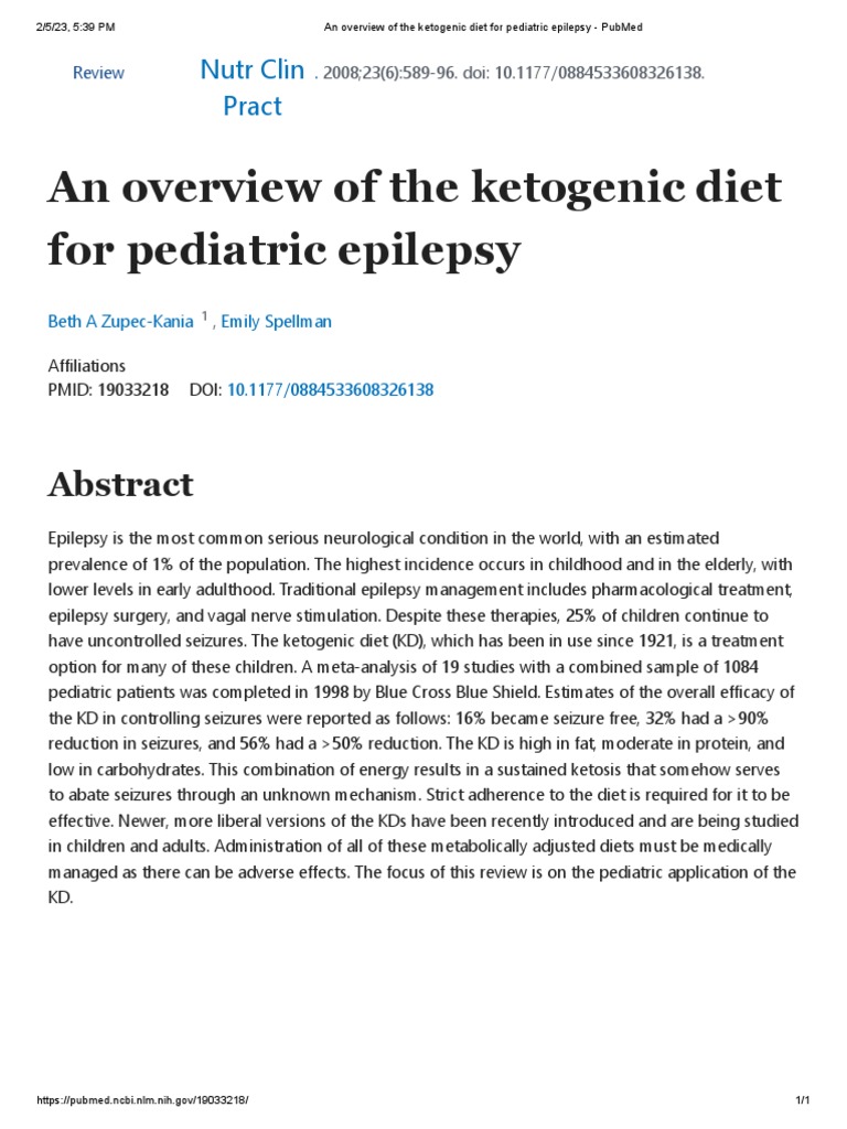 An Overview of The Ketogenic Diet For Pediatric Epilepsy - PubMed | PDF