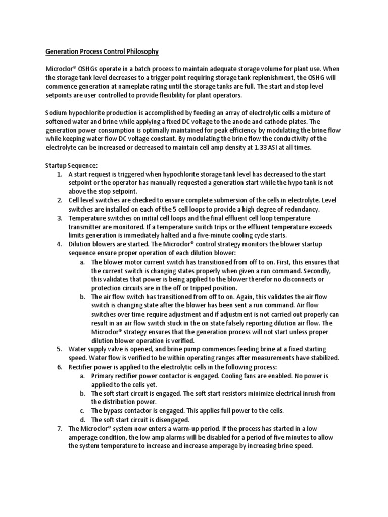 Microclor Control Philosophy 3 | PDF | Switch | Electric Current