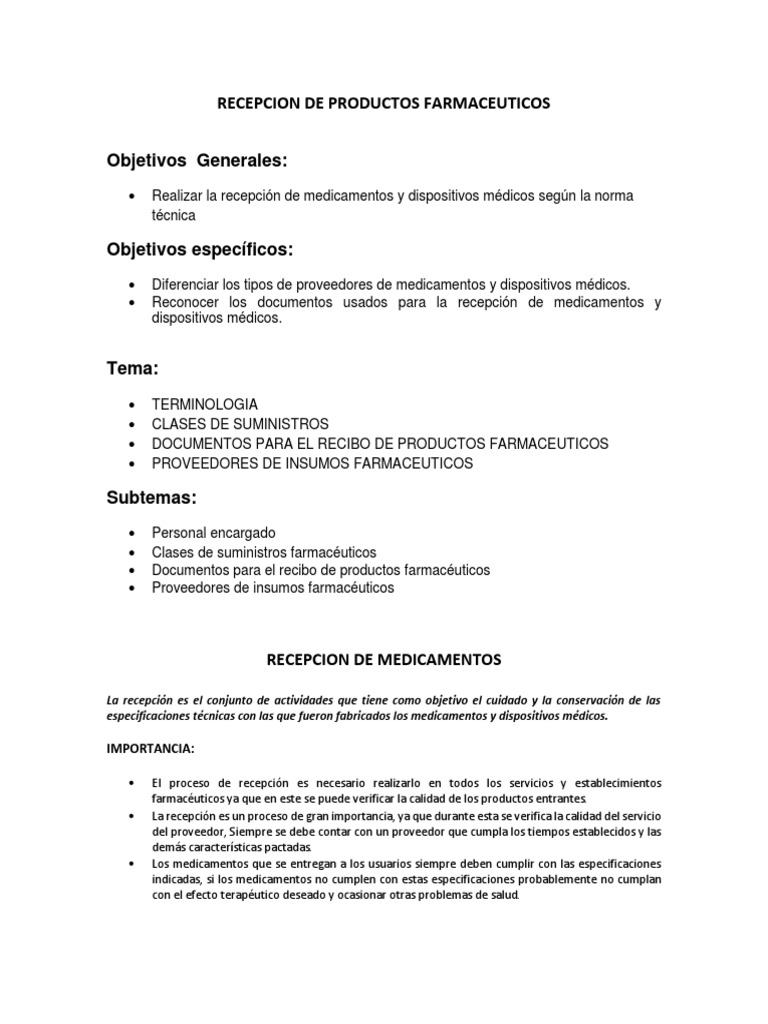 Recepcion de Productos Farmaceuticos: Importancia | PDF
