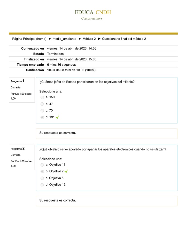 Medio Ambiente Cuestionario Final Modulo 2 | PDF