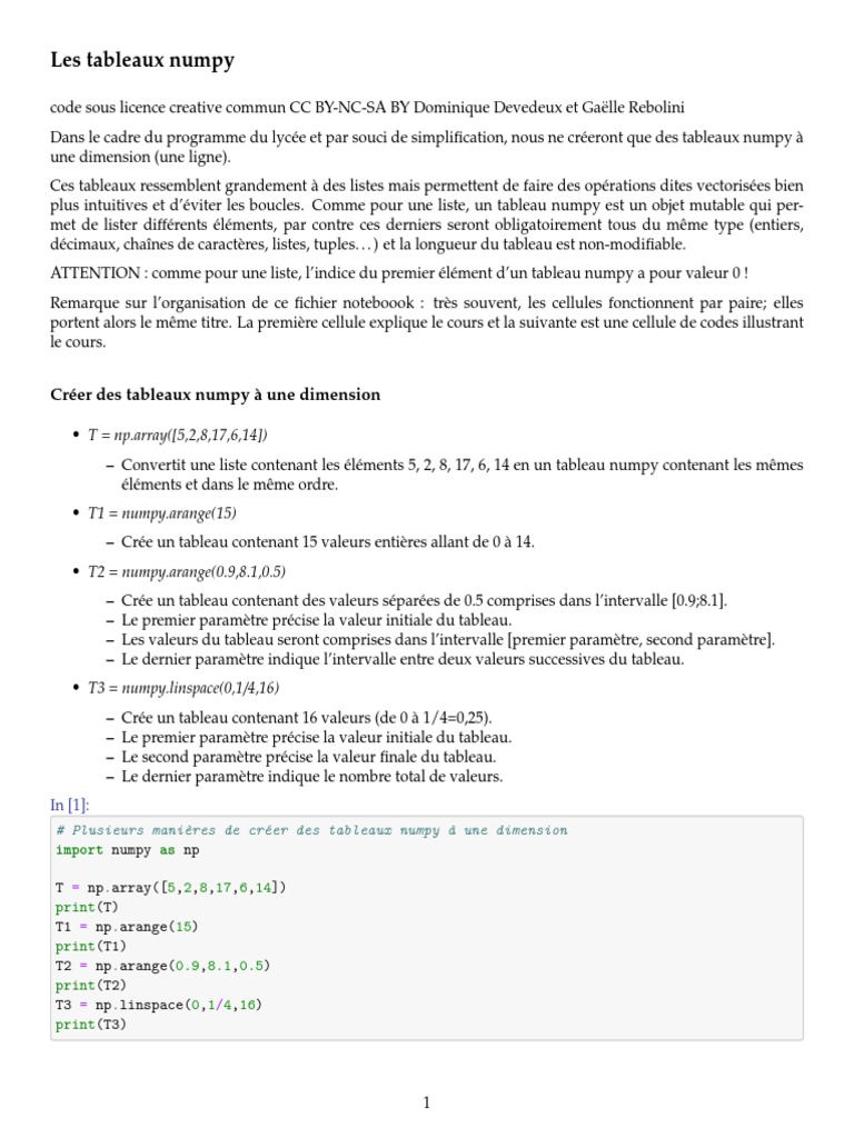 08-Tableaux Numpy | PDF | Informatique | Programmation informatique