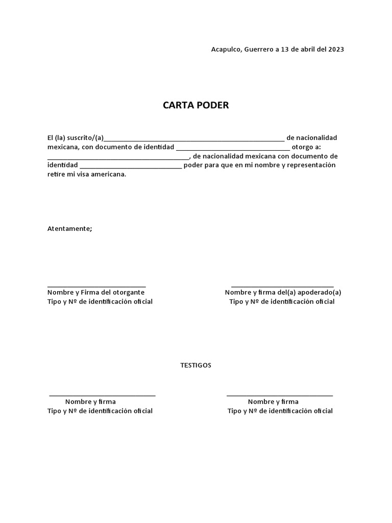 Carta Poder Visa | PDF