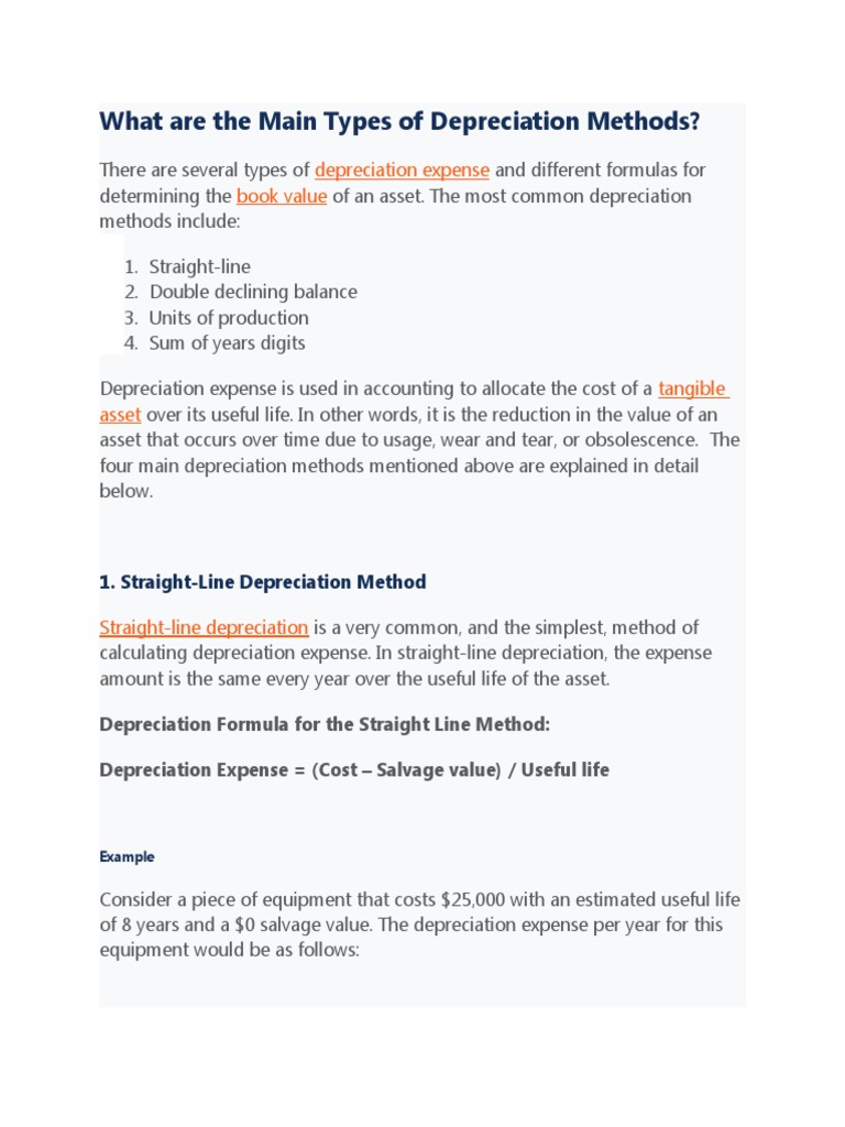 What Are The Main Types of Depreciation Methods?: Depreciation Expense Book Value | PDF ...