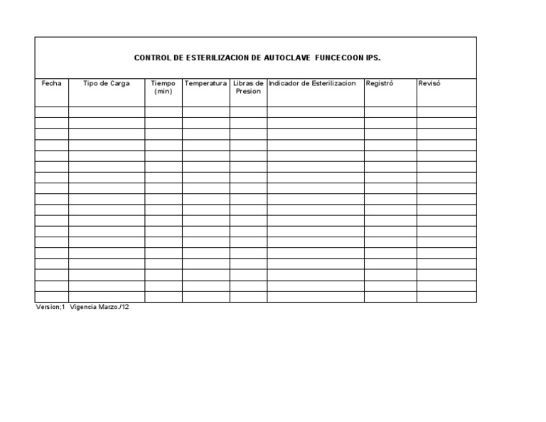 FORMATO CONTROL DE ESTERILIZACION | PDF