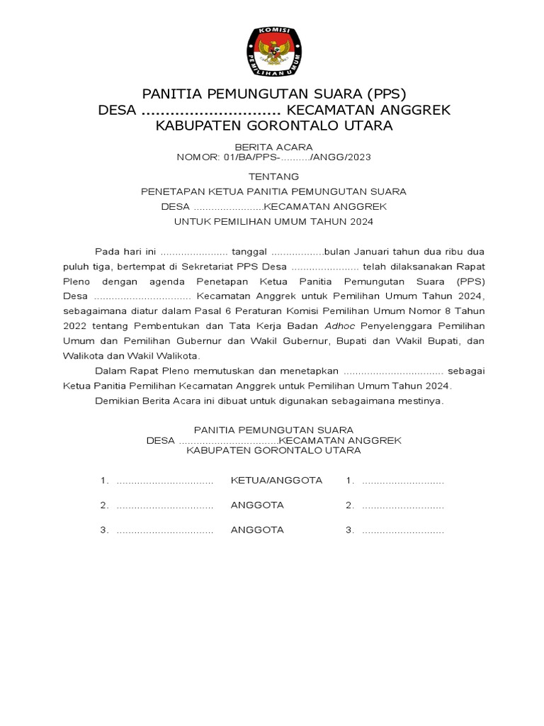Berita Acara Penetapan Ketua PPS 2024 | PDF | Game & Aktivitas | Griya ...