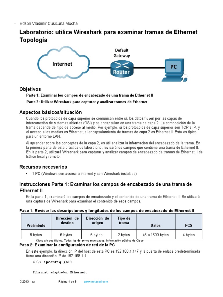 7.1.6 Lab - Use Wireshark To Examine Ethernet Frames - Es XL | PDF | Controlador de interfaz de ...