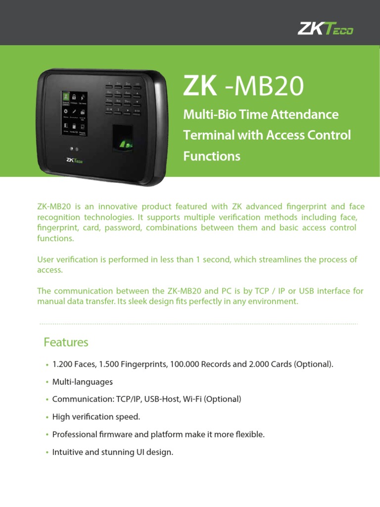 ZK MB20 | PDF | Access Control | Usb