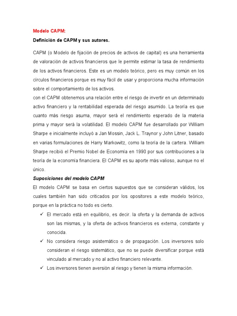 Modelo CAPM | PDF | Modelo de fijación de precios de activos de capital ...