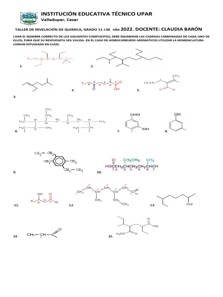 11 Taller De Nivelacion De Quimica 11 Año 2022 Pdf