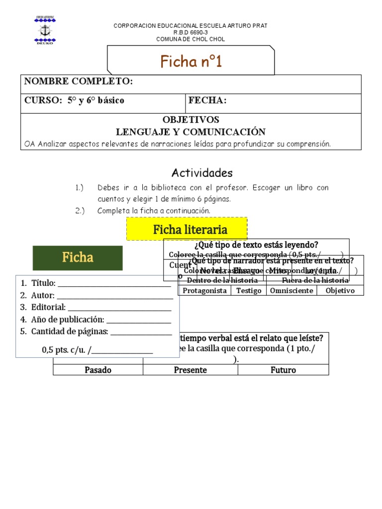 Ficha de Lectura 5° y 6° Básico Lenguaje y Comunicacion | PDF ...