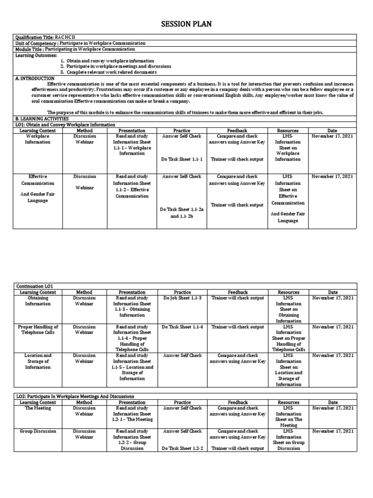 RAC Session Plan NC II | PDF | Occupational Safety And Health | Information