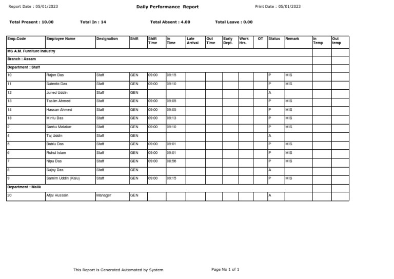 Report Dailyperfomence | PDF