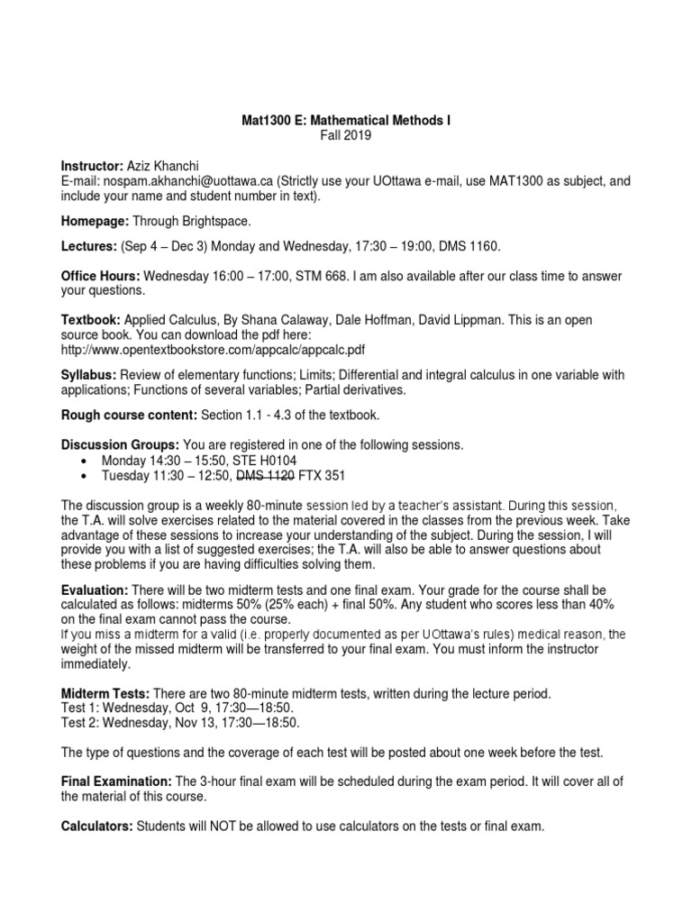 Math Methods 1 MAT1300 Syllabus | PDF | Derivative | Calculus