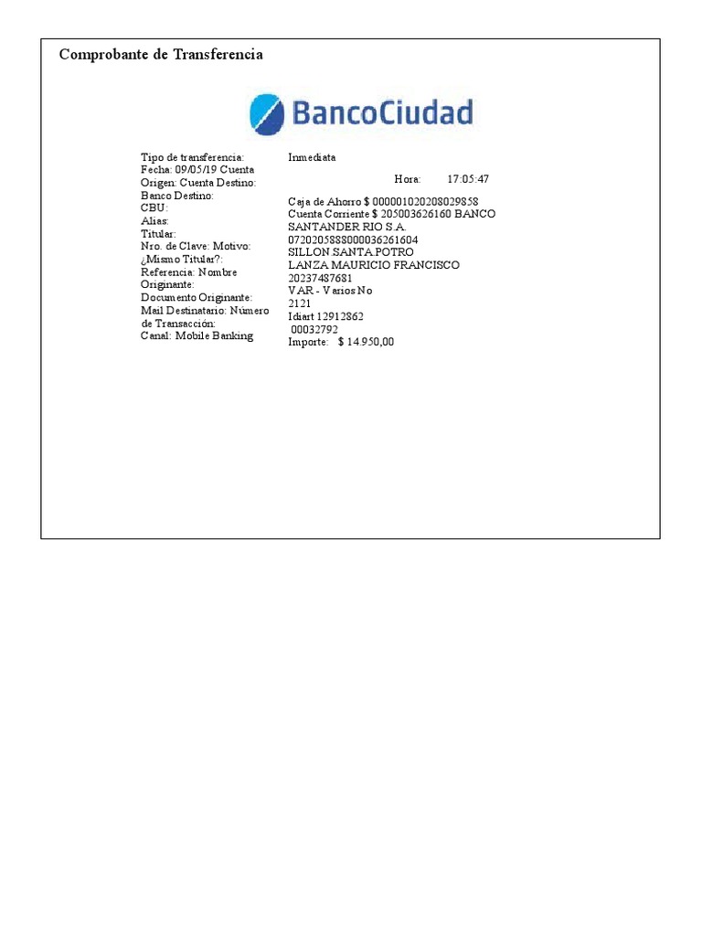 Comprobante de Transferencia Bancaria | PDF