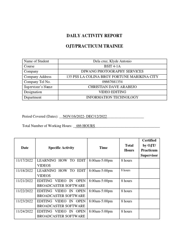 Documenting Video Editing Progress: A Daily Activity Report from Diwang ...