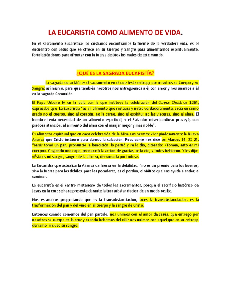 La Eucaristía: Alimento Espiritual Vital | PDF | eucaristía | Teología ...