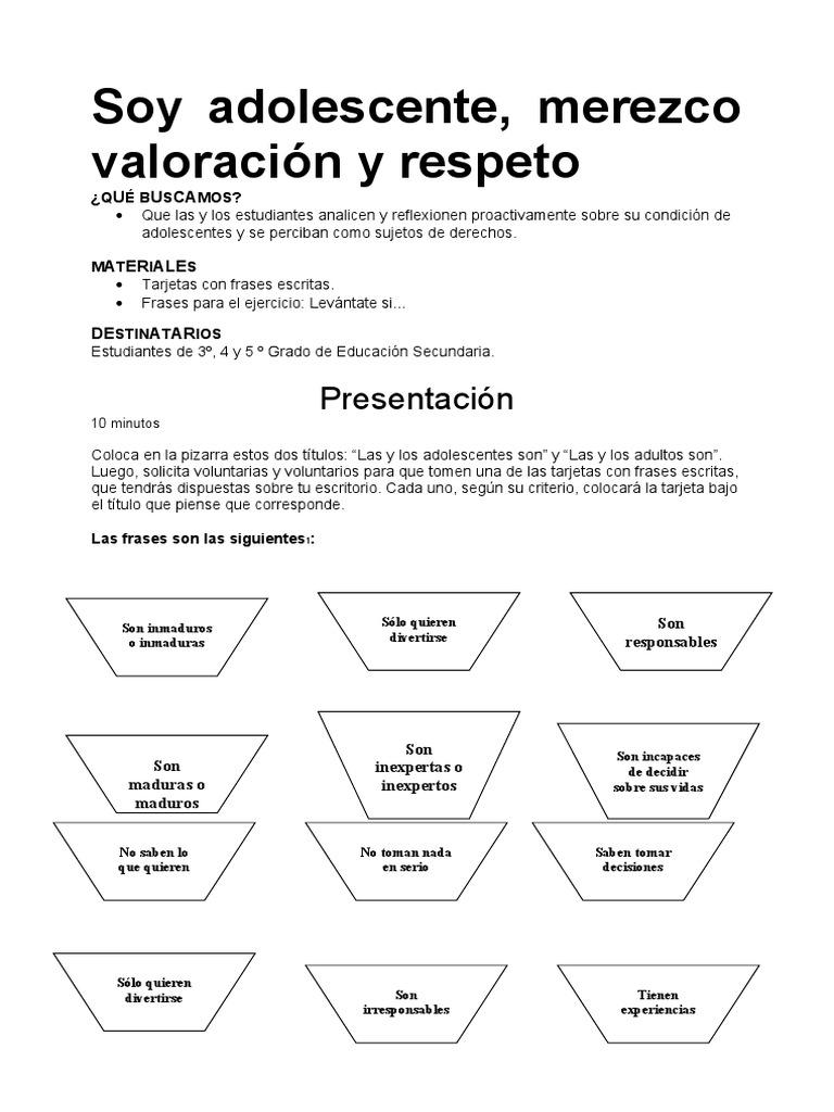 Soy Adolescente, Merezco Valoración y Respeto | PDF