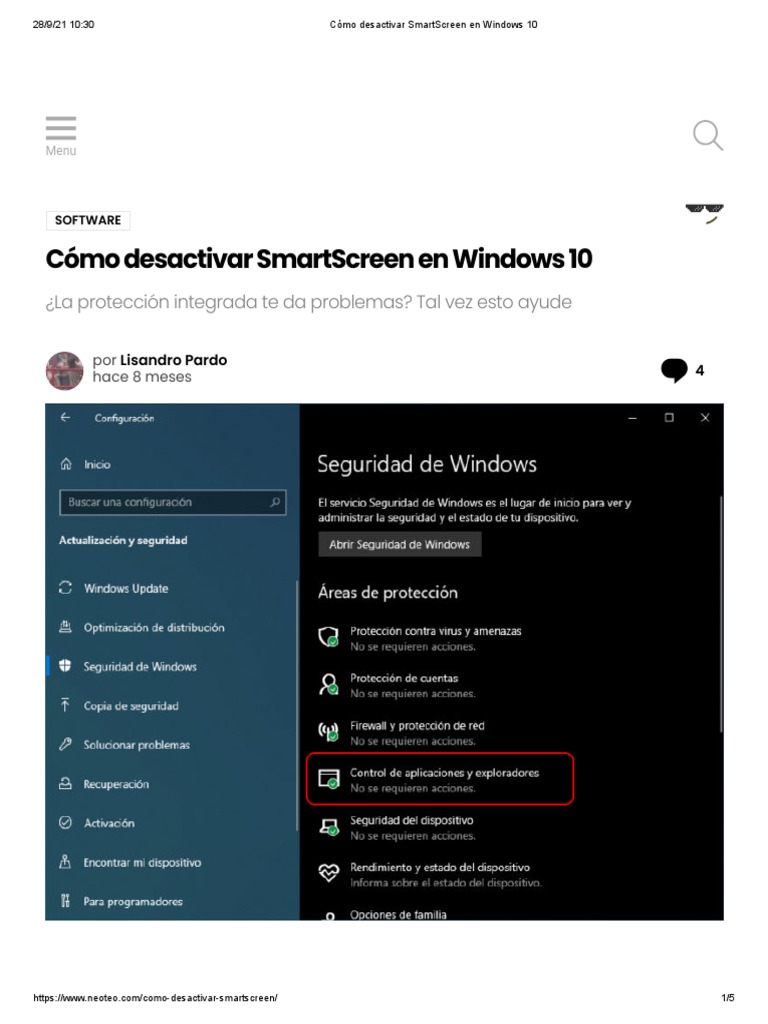 Cómo Desactivar SmartScreen en Windows 10 | PDF | Windows 10 | Microsoft Windows