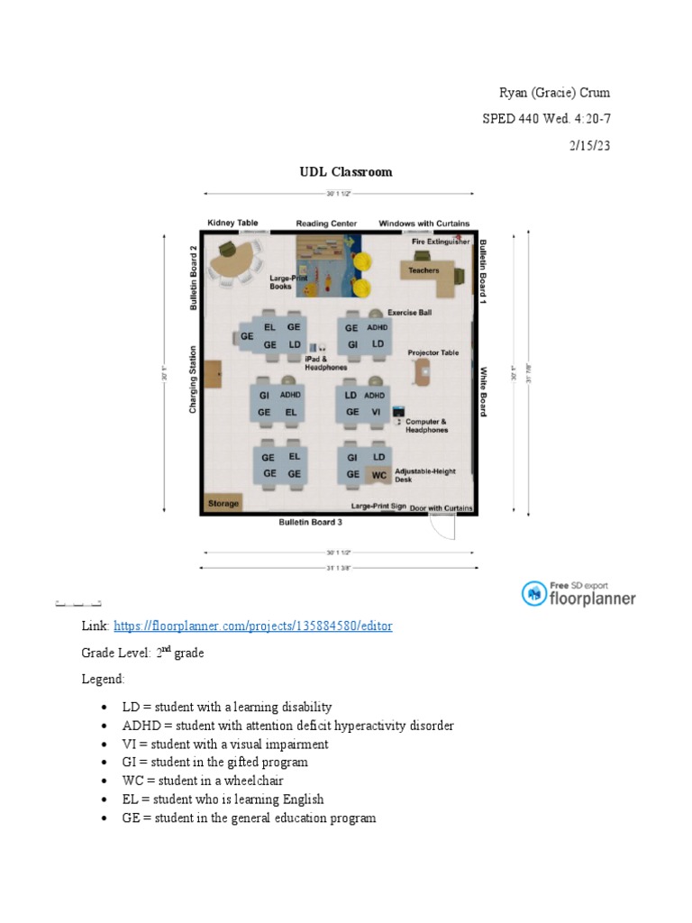 Udl Classroom-Ryan Crum | PDF | Classroom | Learning Disability