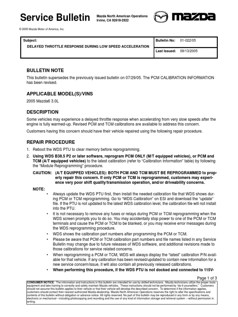 Mazda Service BUlletin | PDF | Manufactured Goods