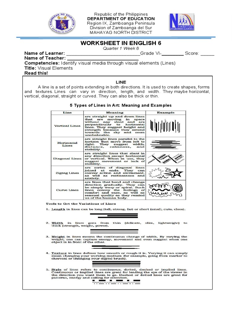 Visual Elements Worksheet for Grade 6 | PDF | Language Arts & Discipline