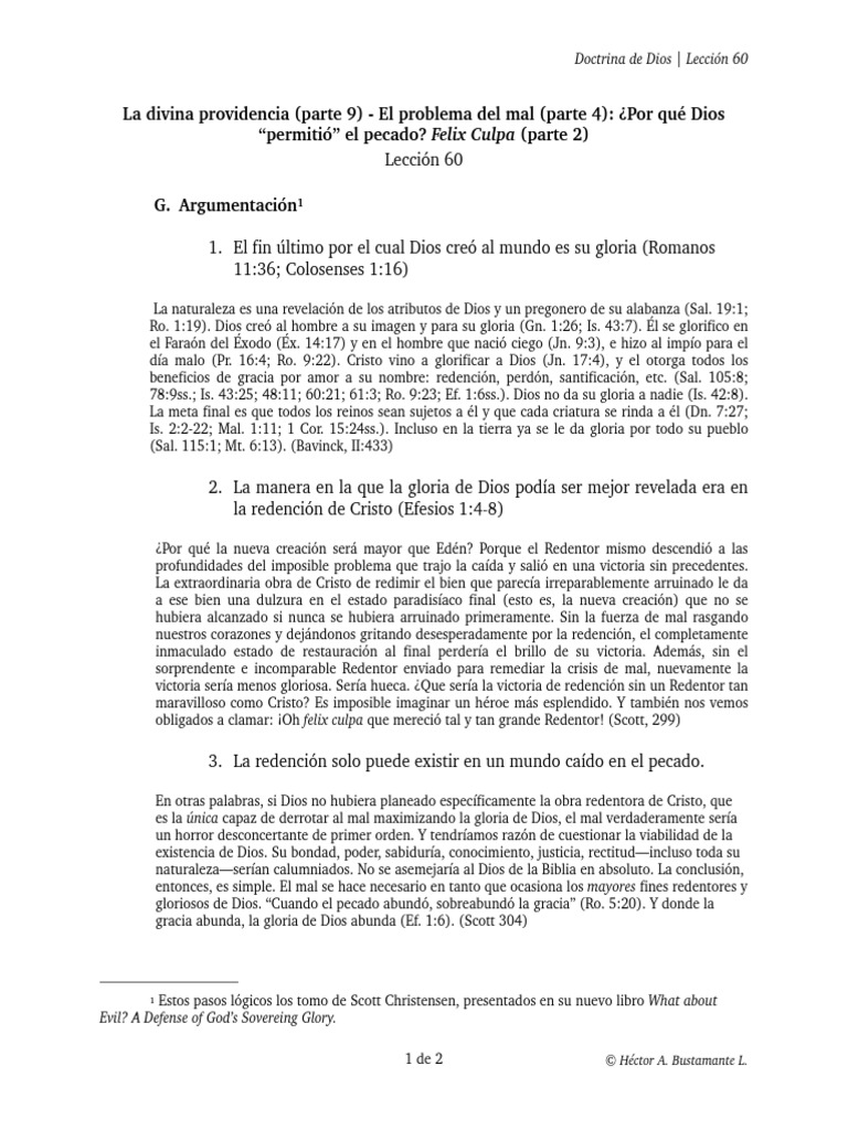 60 - La Divina Providencia (9) - El Problema Del Mal (4) - Por Que Dios Permitio El Pecado Felix ...