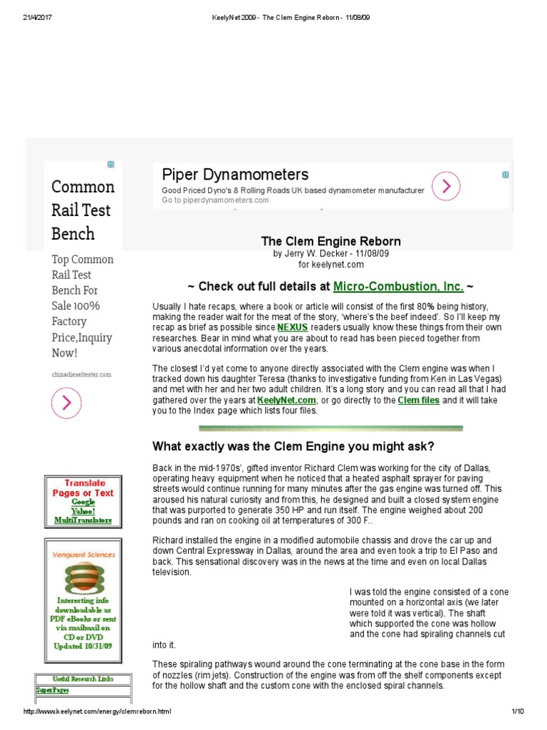 KeelyNet 2009 - The Clem Engine Reborn - 11 - 08 - 09 | PDF | Fuels ...