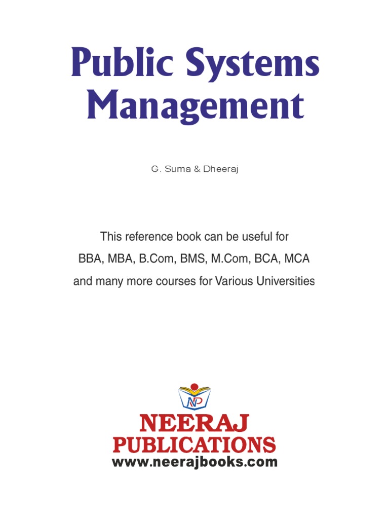 Public Systems Management: G. Suma & Dheeraj | PDF | Governance ...