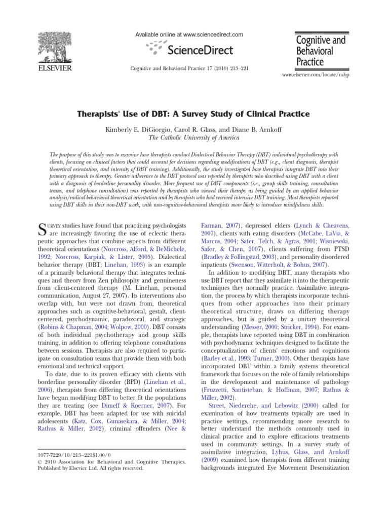 Therapists' Use of DBT - A Survey Study of Clinical Practice | PDF ...