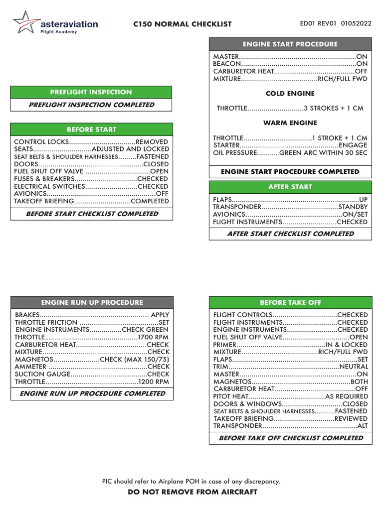 Engine Start Procedure: C150 Normal Checklist | PDF