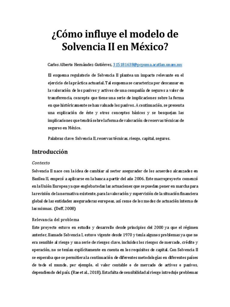 ¿Cómo Influye El Modelo de Solvencia II en México?: Introducción | PDF | Seguro | México