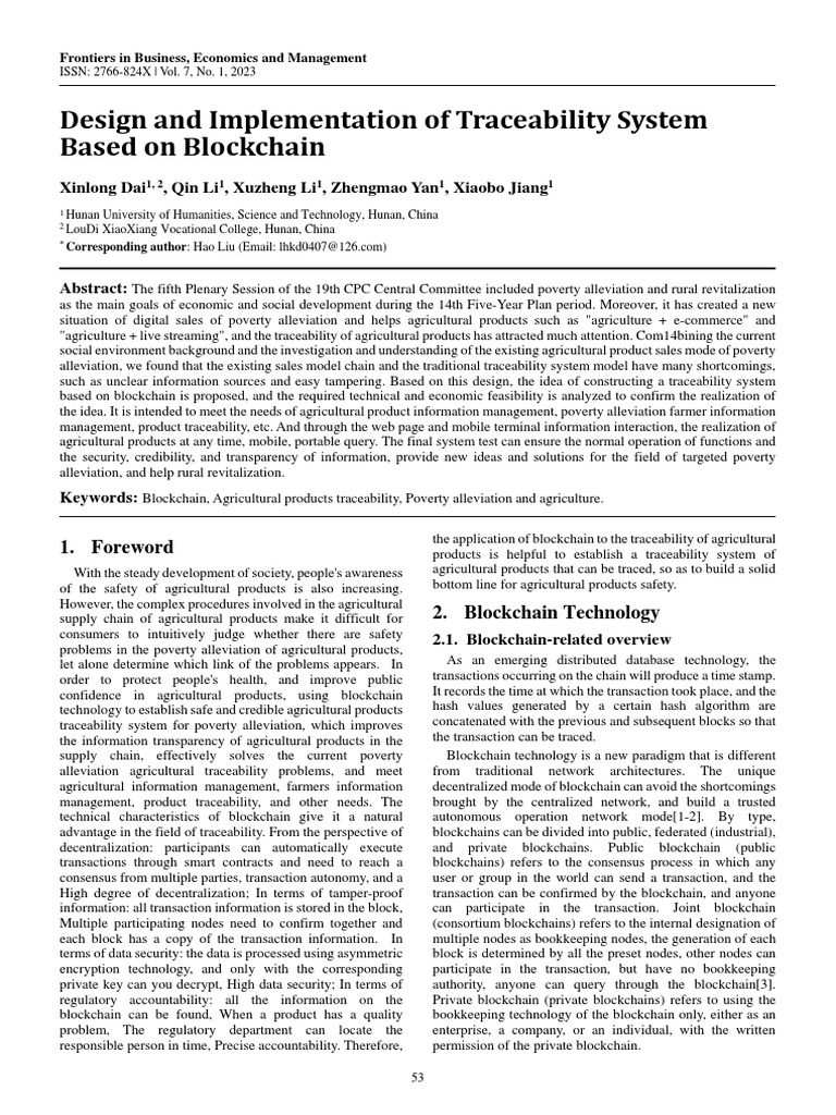 Design and Implementation of Traceability System Based On Blockchain | PDF | Databases ...
