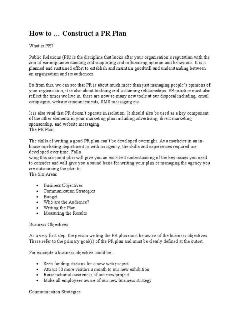 How To Construct A PR Plan | PDF | Target Audience | Direct Marketing