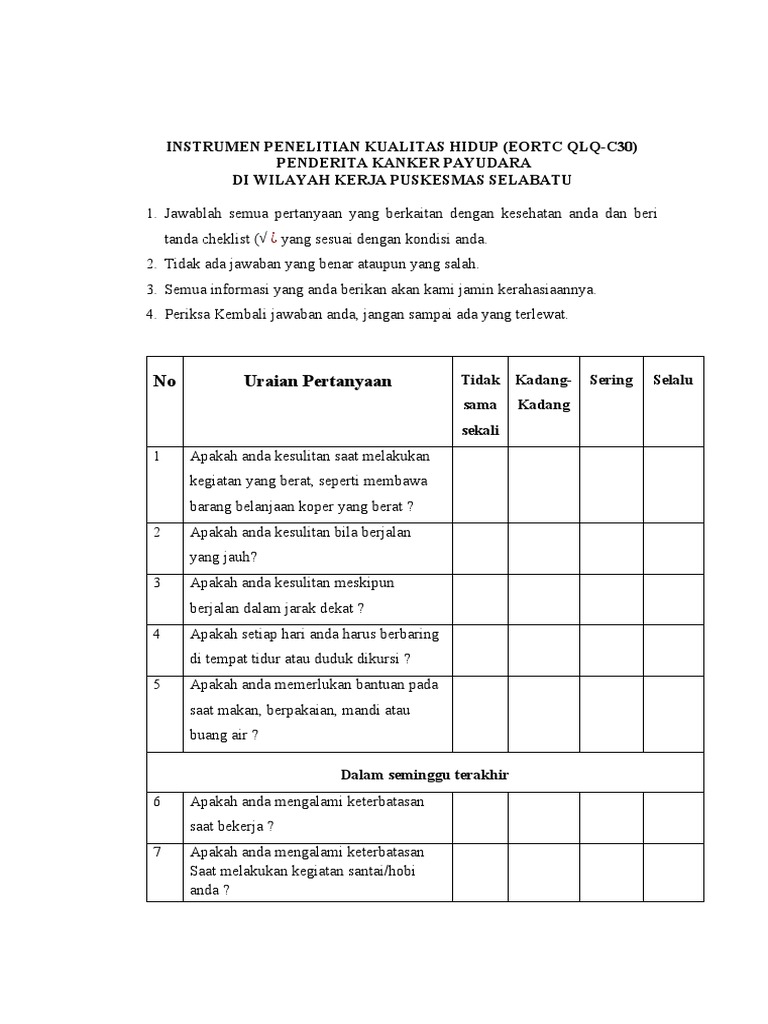 Instrumen Penelitian Kualitas Hidup | PDF