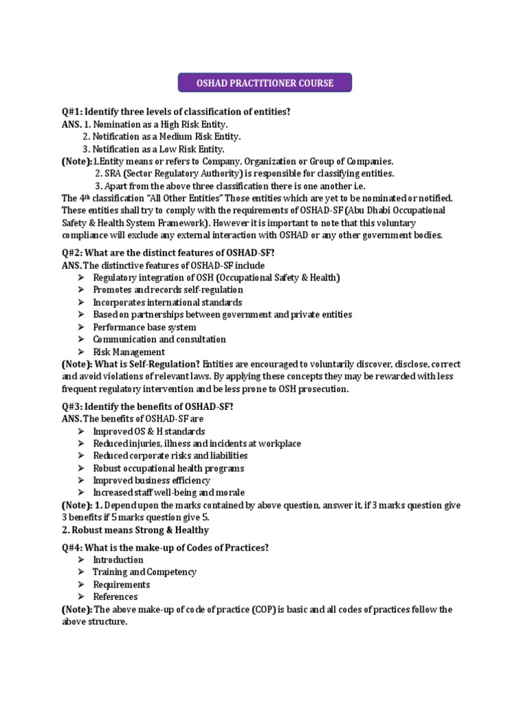 Oshad Practitioner Course Notes.-1 | PDF | Occupational Safety And ...