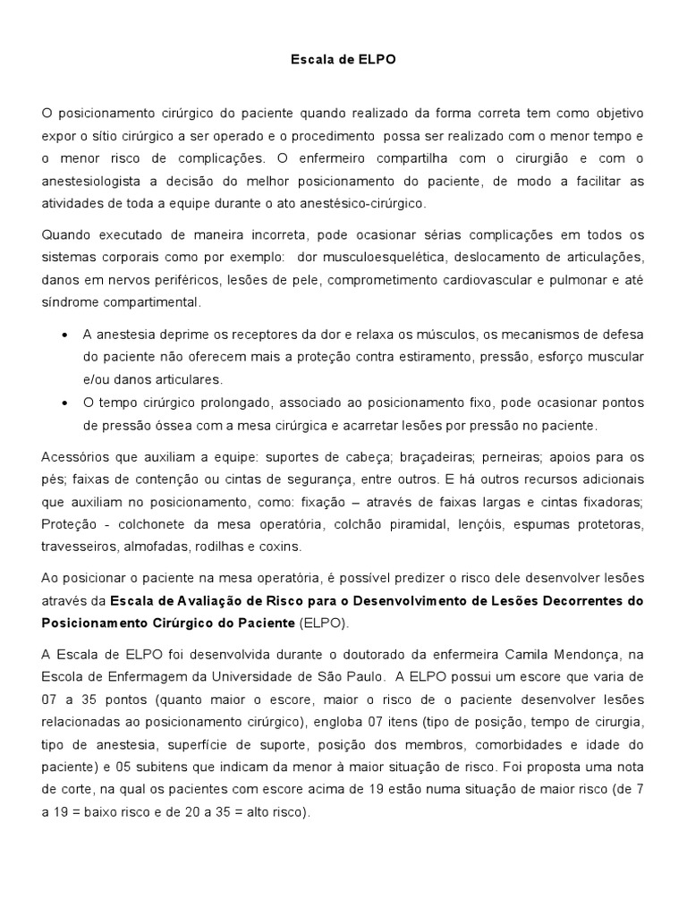 Escala de ELPO | PDF | Enfermagem | Dor