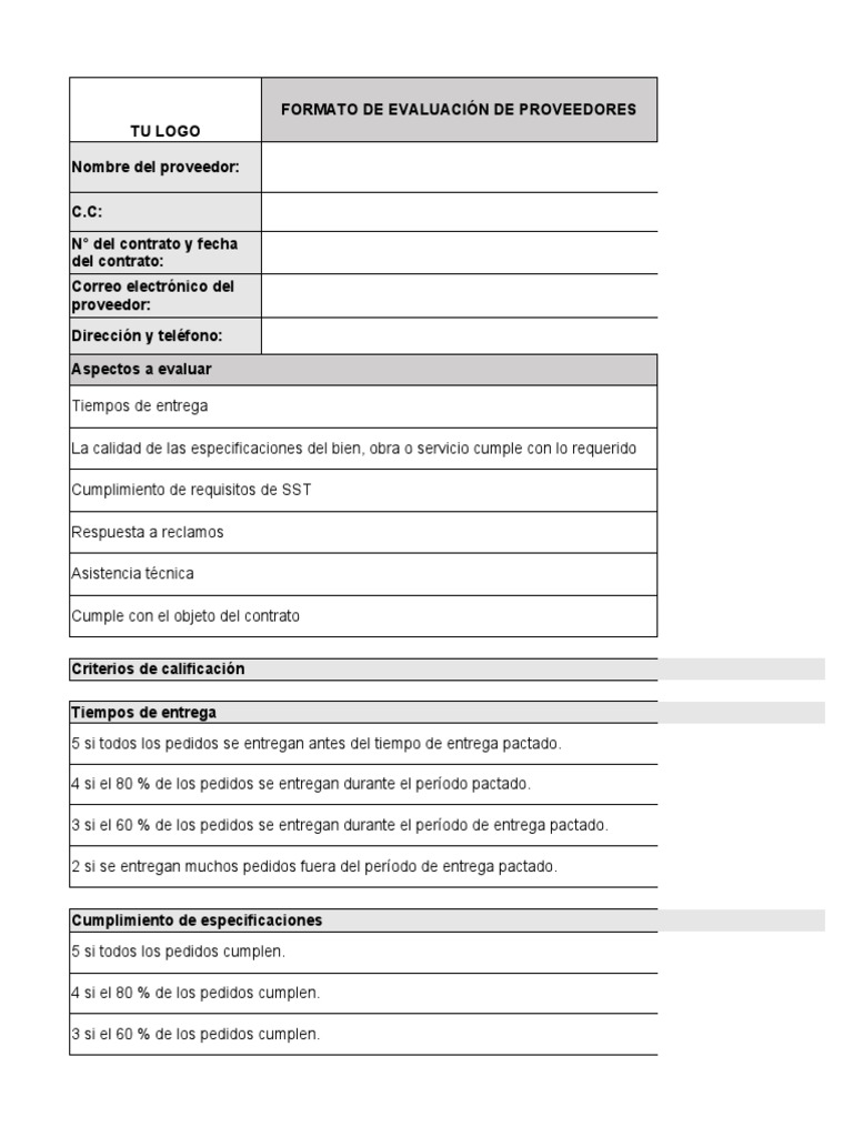 Formato Evaluacion de Proveedores 1 | PDF