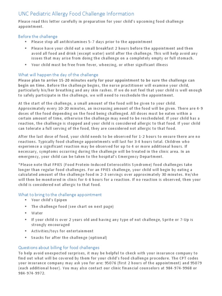 ALLERGY Food Challenge Prep Letter | PDF | Muffin | Breads