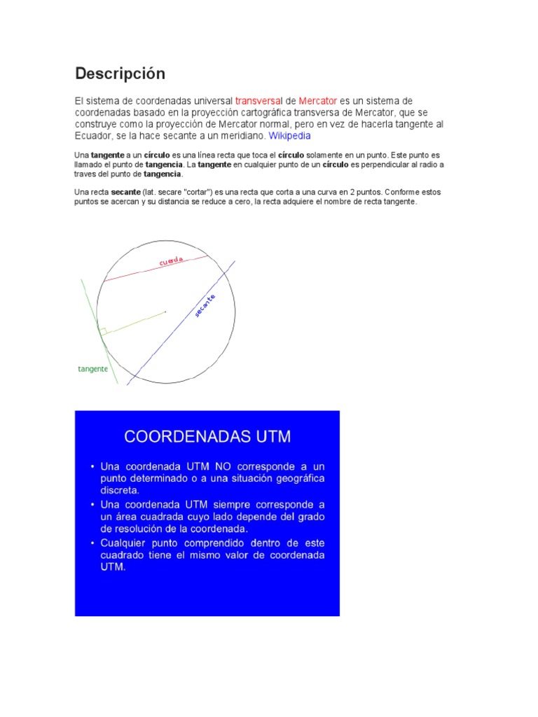 Sistema coordenadas UTM (Universal Transverse Mercator | PDF ...