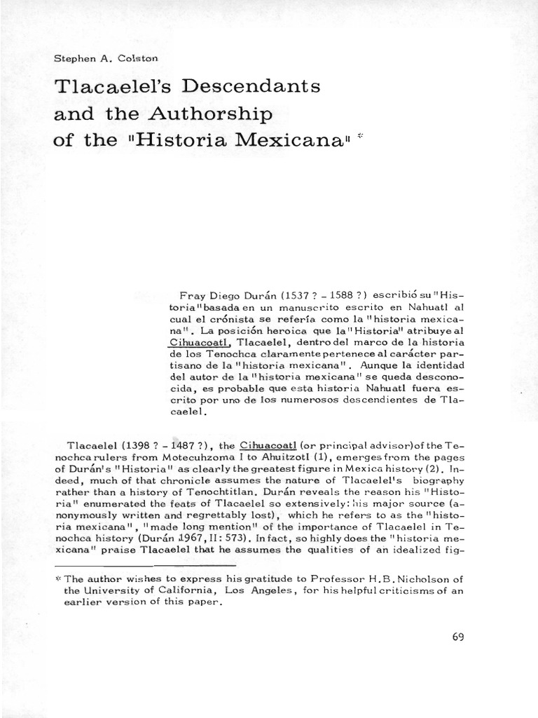 Tlacaelel's Descendants and The Authorship of The Historia Mexicana ...