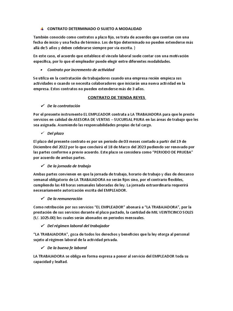 Contrato Laboral Determinado: Claves y Ejemplo | PDF
