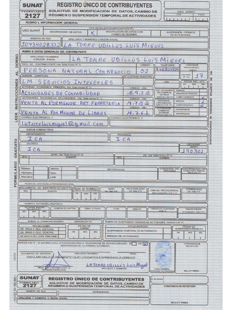 Formulario 2127 | PDF