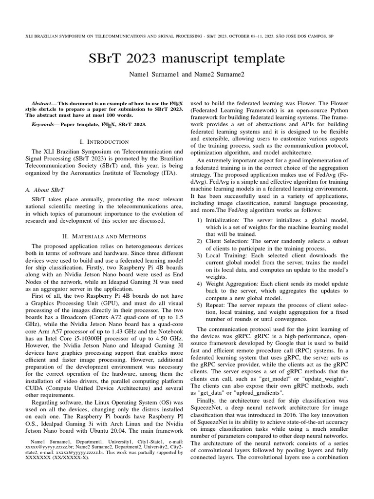 Sbrt 2023 Federated Learning Iot Pdf Multi Core Processor Raspberry Pi