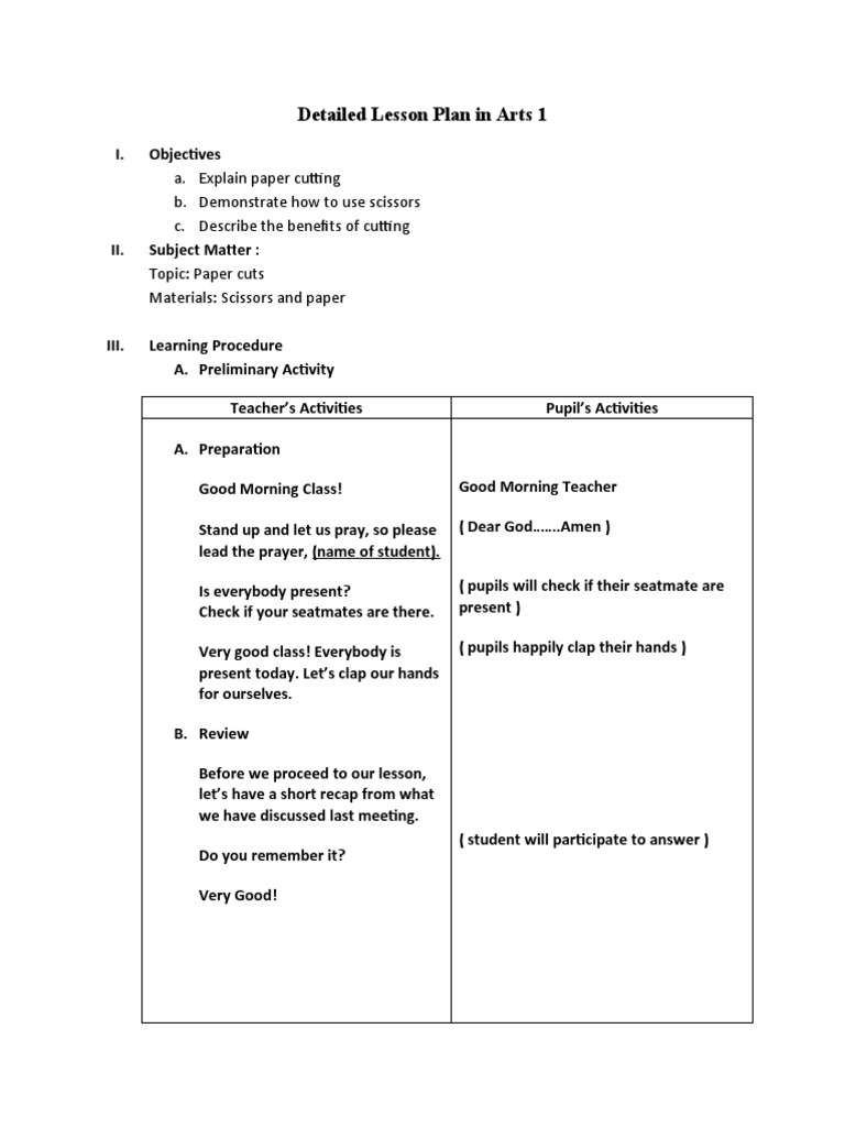 Arts Lesson Plan LVL 1 ( | PDF | Learning | Behavior Modification