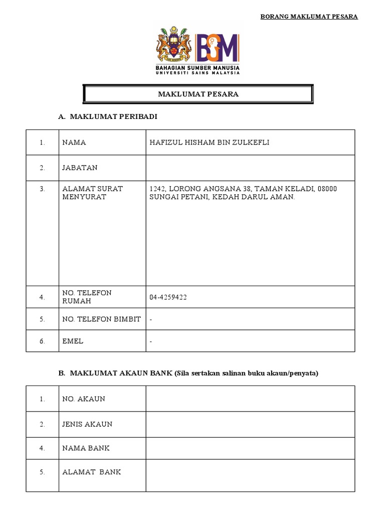 Borang Maklumat Pesara Usm. | PDF